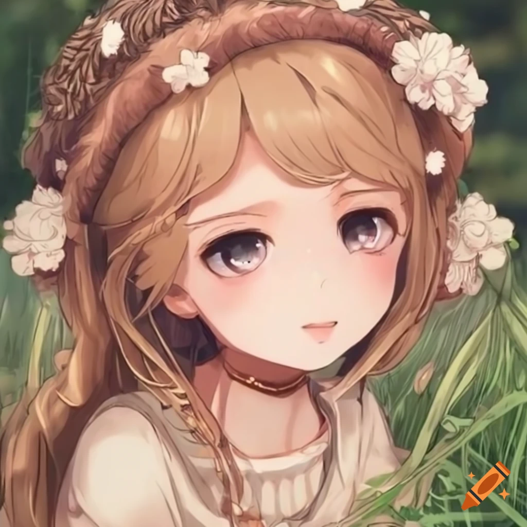 Cottagecore anime girl with a small dog on Craiyon