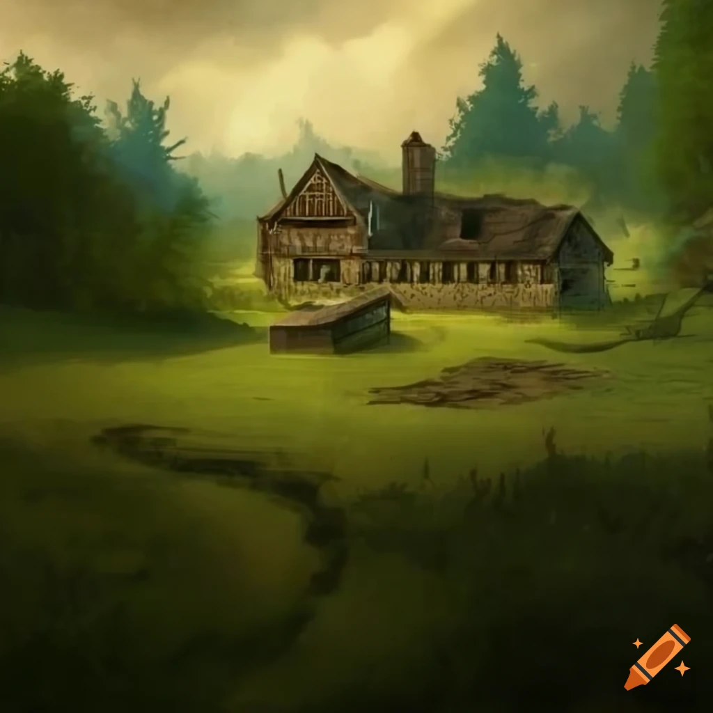 Fantasy training ground map beside a wooden house in a grassy field on ...