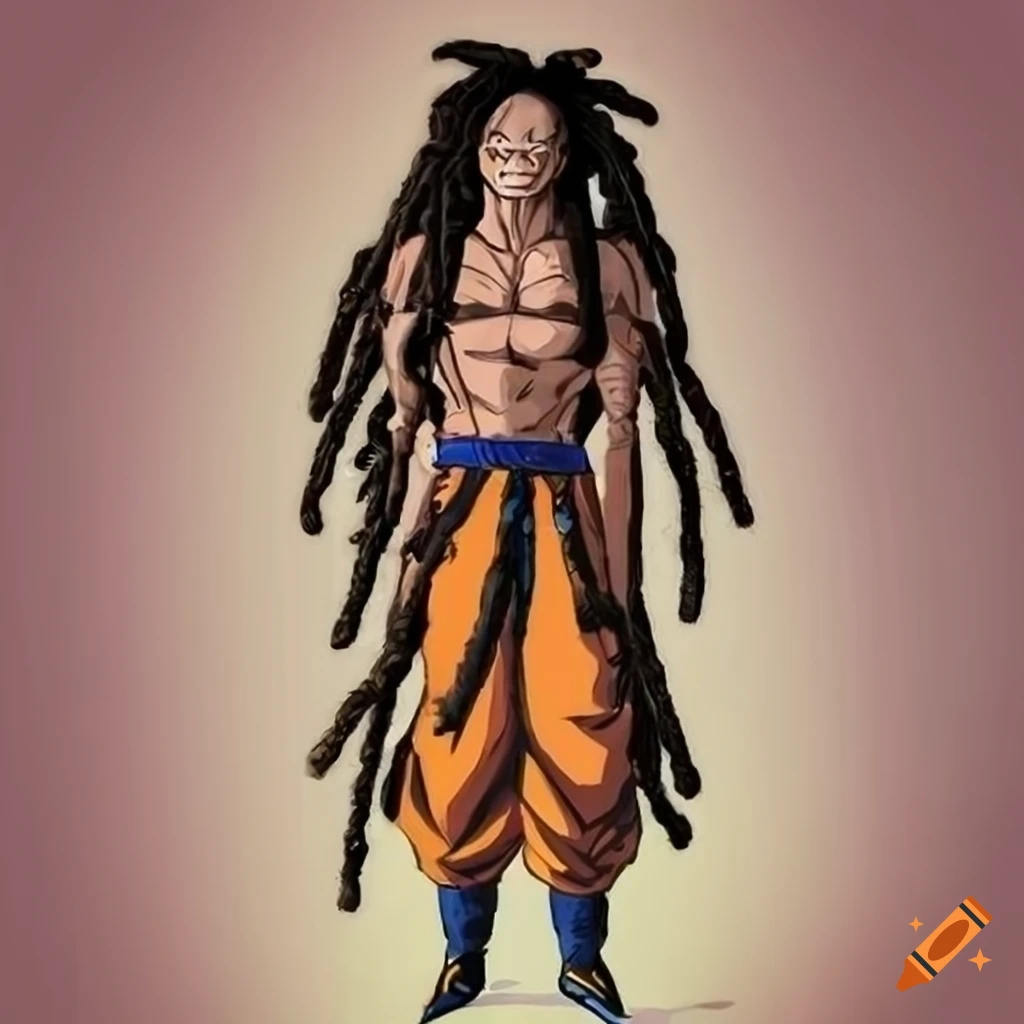 African male with long thick dreadlocks in full body pose on Craiyon