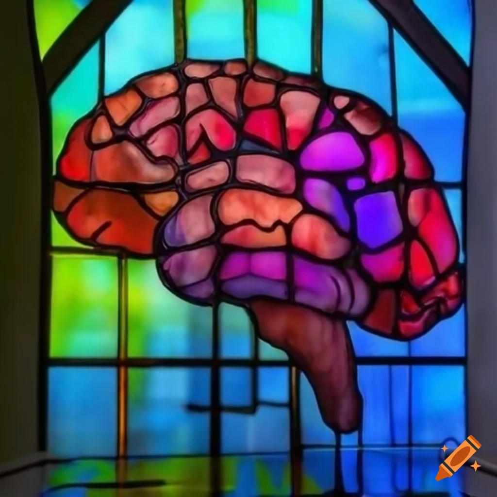 Stained glass art depicting a brain on Craiyon