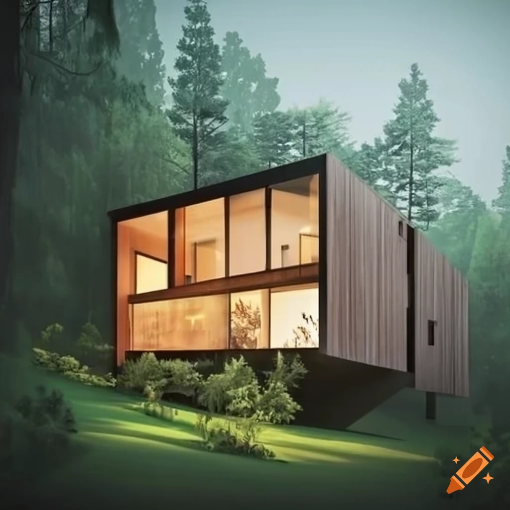 Modern house nestled in a forest setting on Craiyon