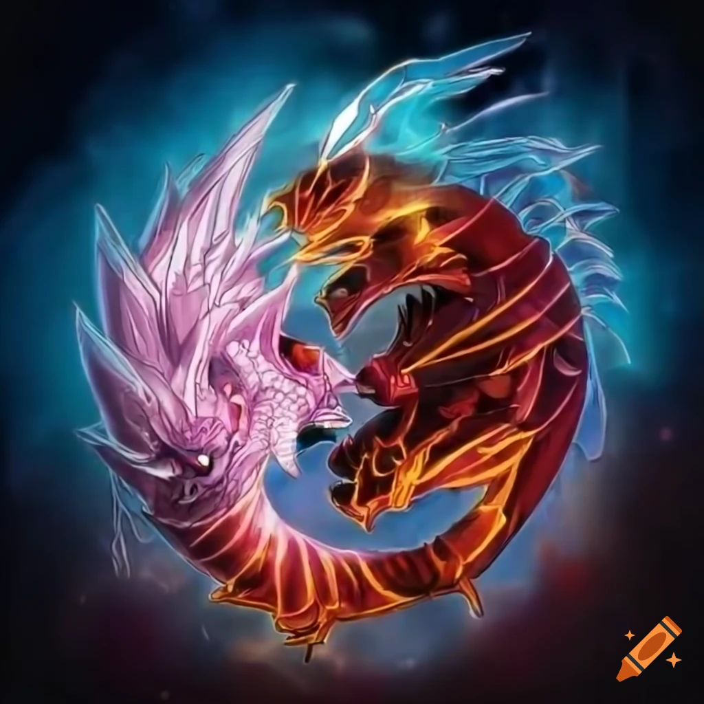 Fire dragon ying yang in yu-gi-oh! artwork style on Craiyon