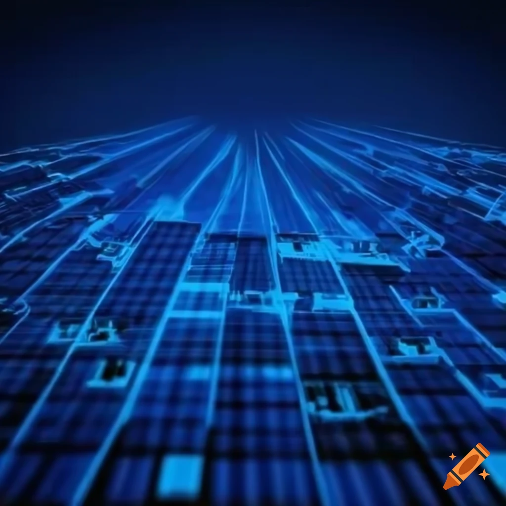 Illustration of blockchain transforming into solar panels with blue ...