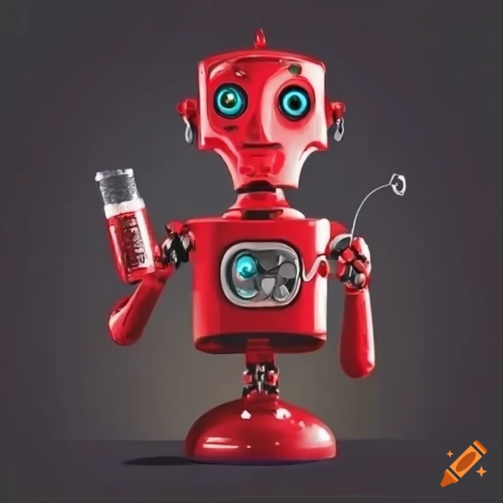 Red robot holding a beer can on Craiyon