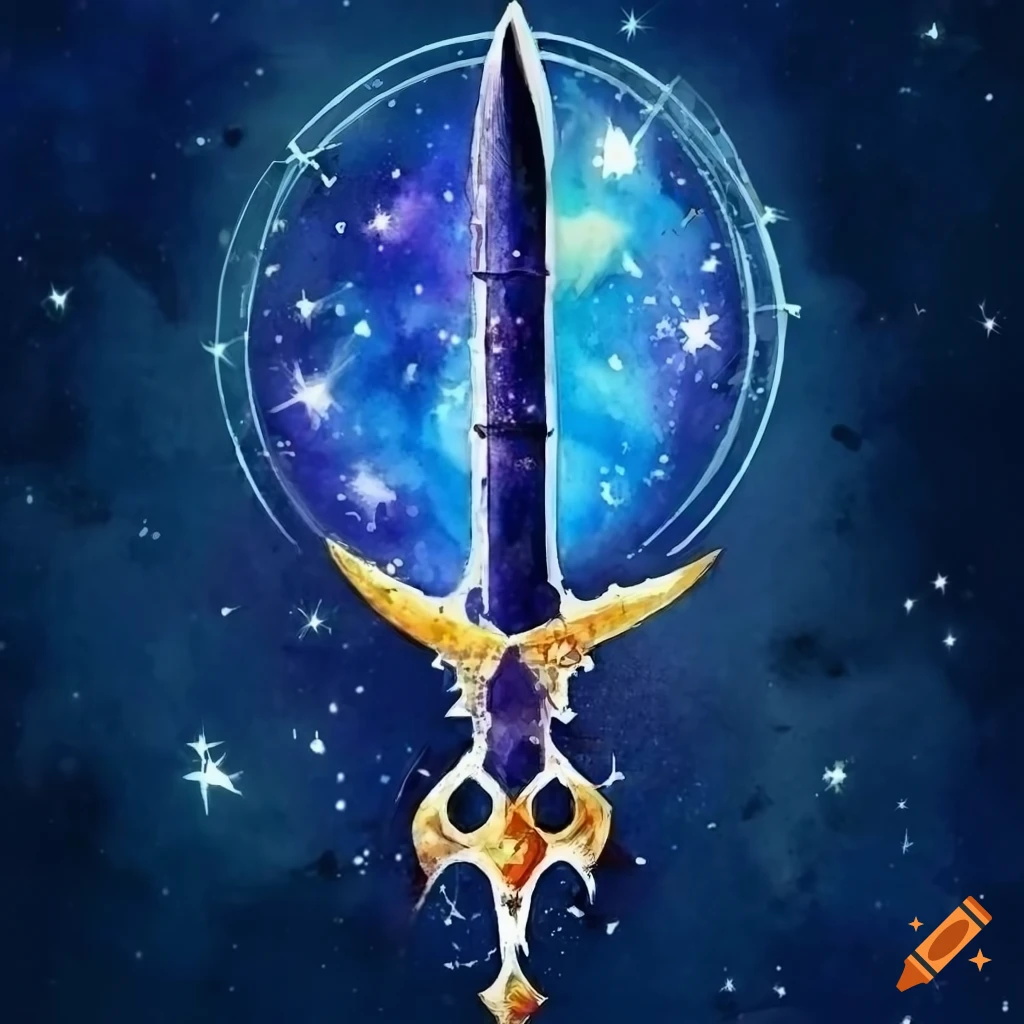 Celestial sword in watercolor style on Craiyon
