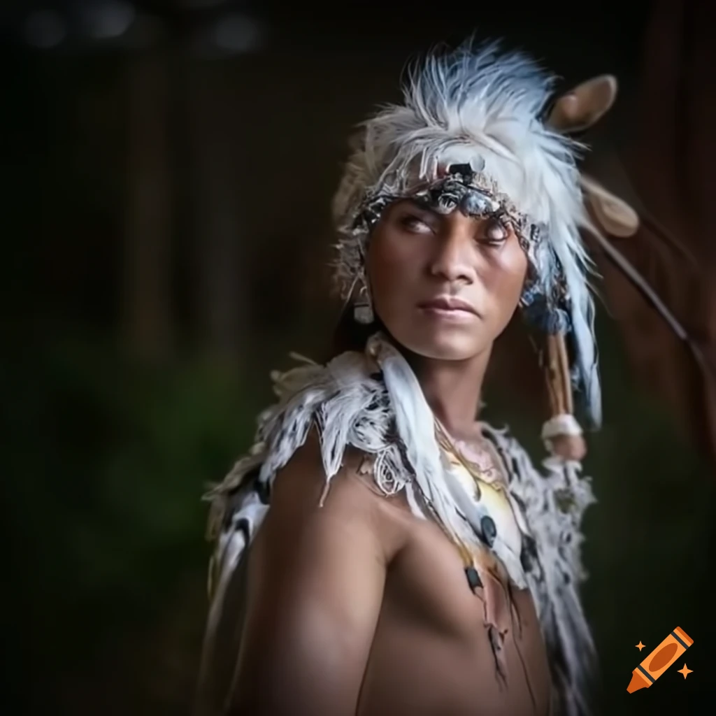 White tribal hunter on Craiyon