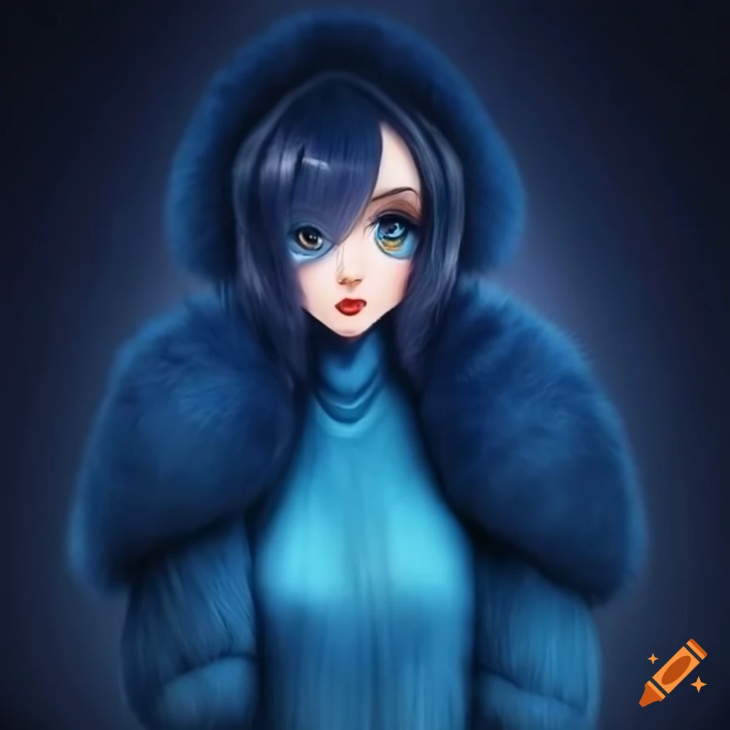 Attractive woman in a stylish blue fur coat on Craiyon