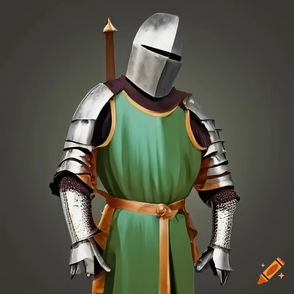 Medieval knight in green tabard and armor on Craiyon