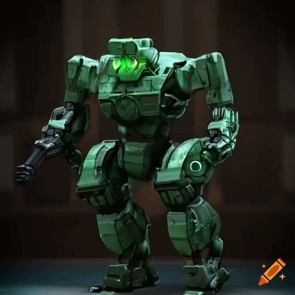 Dark green mech equipped with guns on Craiyon