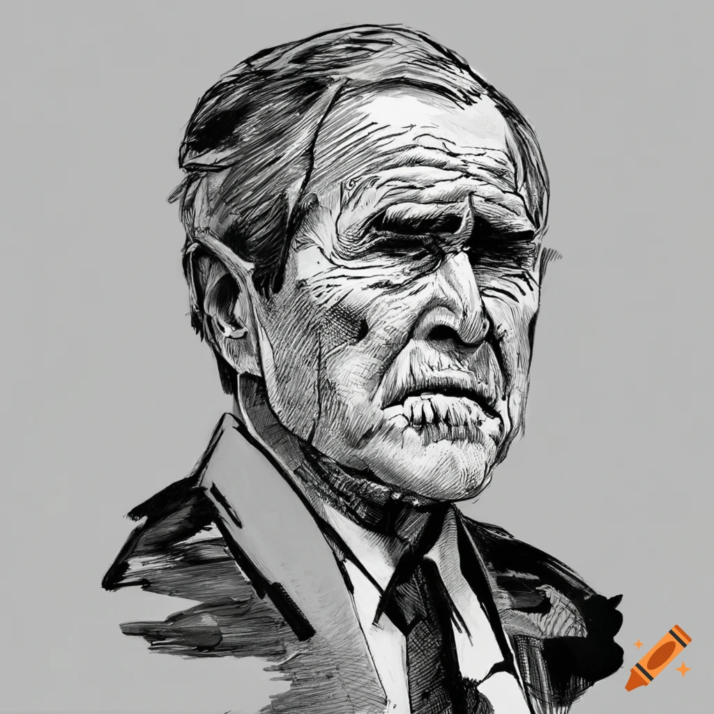 George bush scary illustration in pen and ink on Craiyon