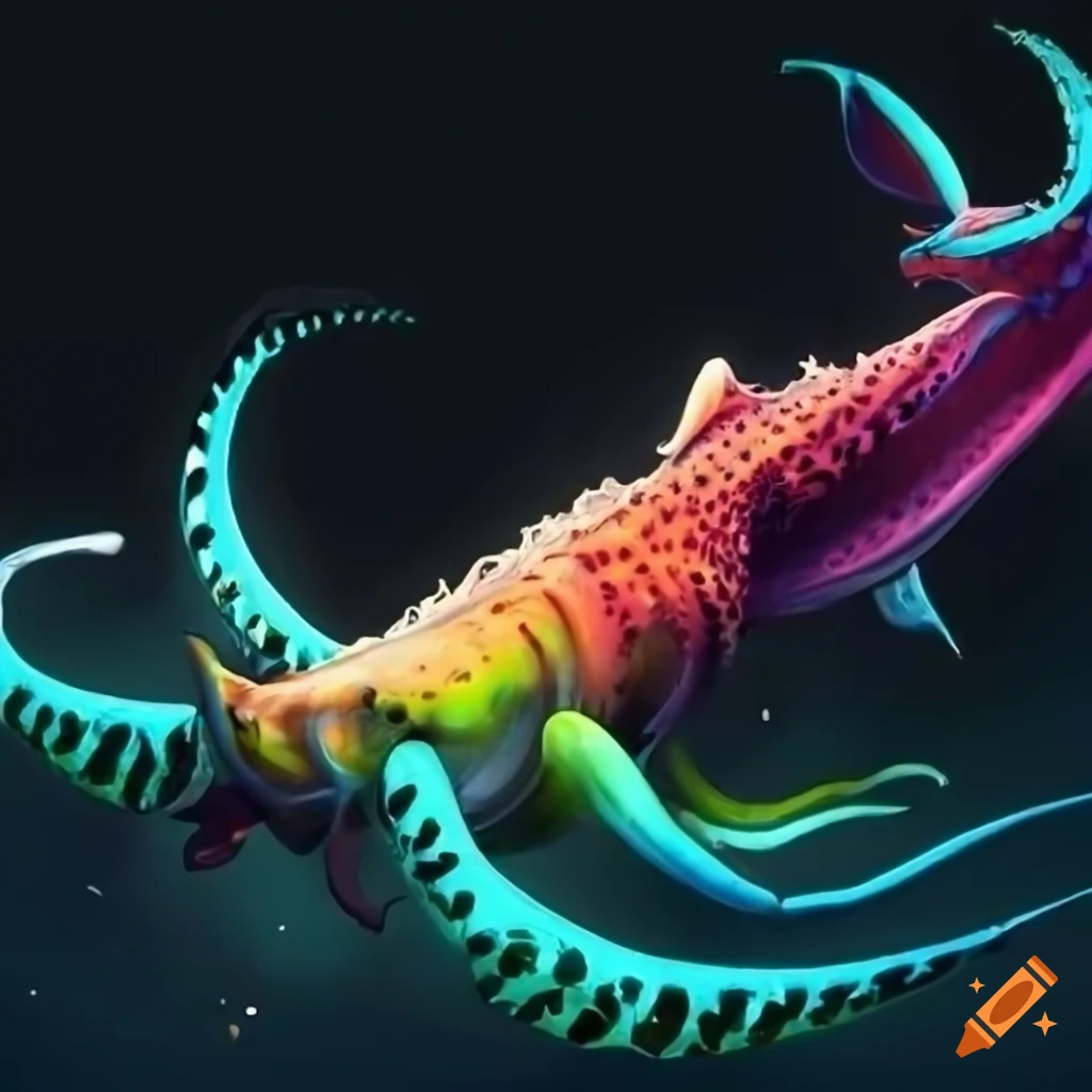 Neon squid and crocodile hybrid on Craiyon