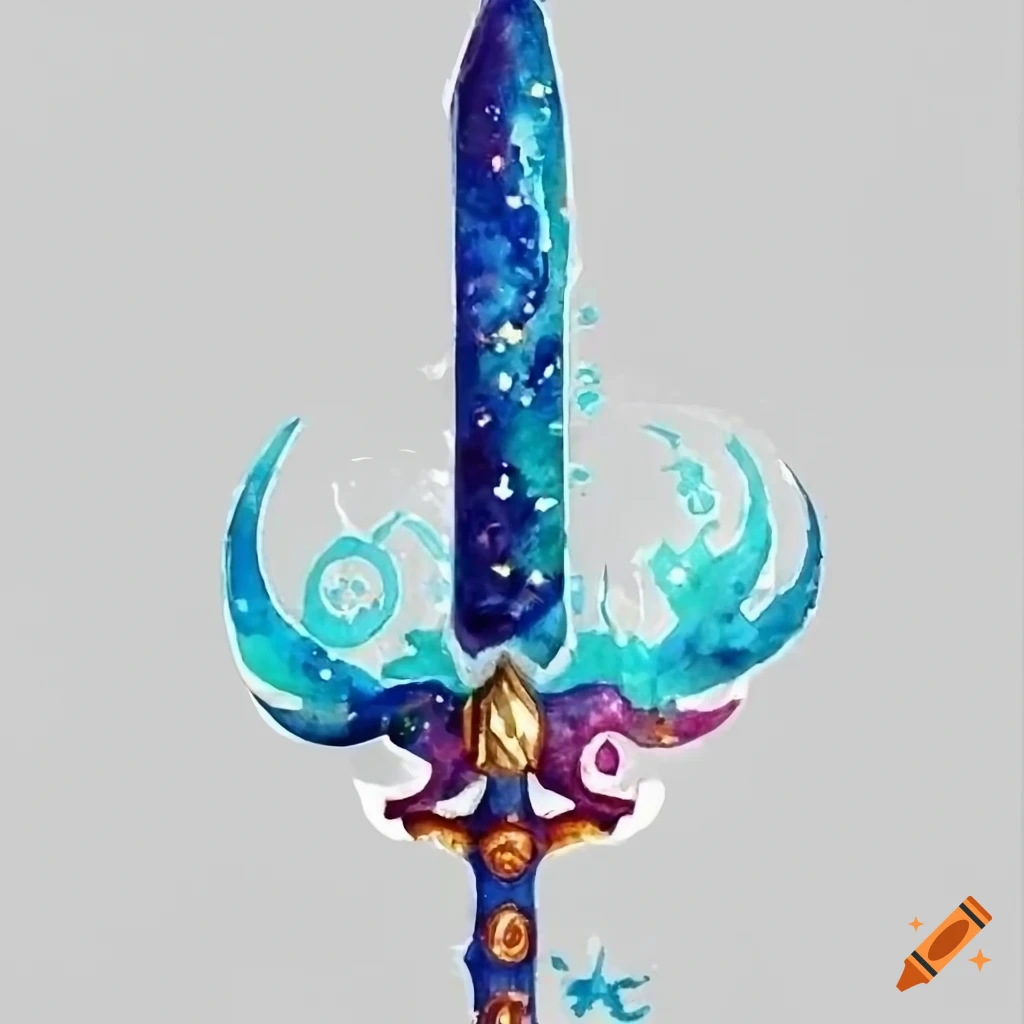 Celestial sword in watercolor style on Craiyon
