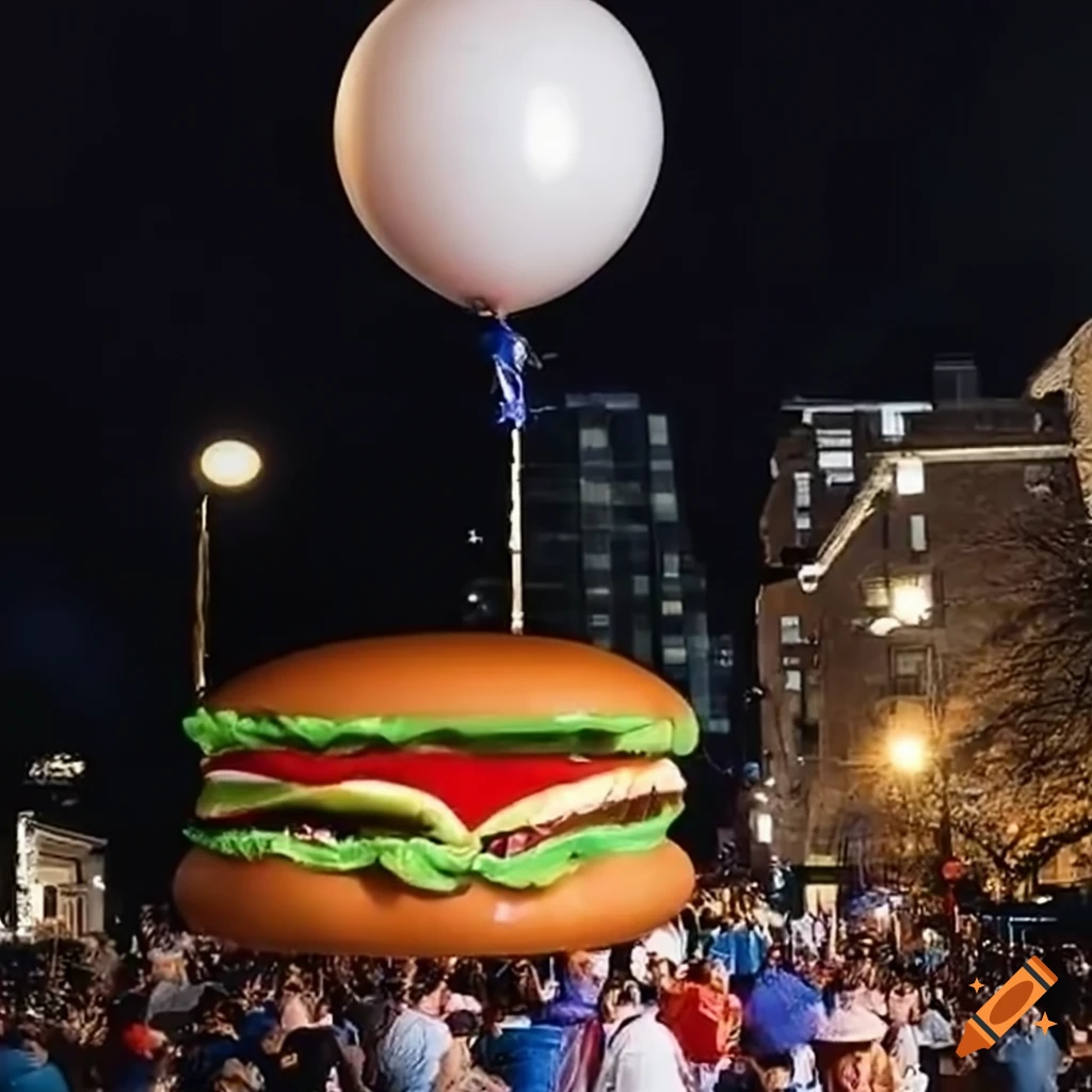 Realistic looking baloney sandwich balloon in Macy's Day Parade on Craiyon