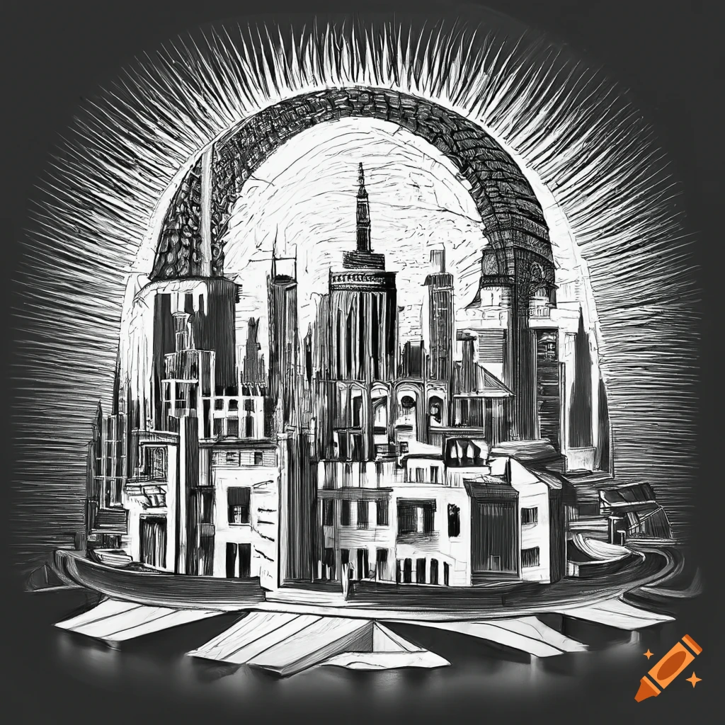 City skyline with futuristic and impossible architecture in the style ...