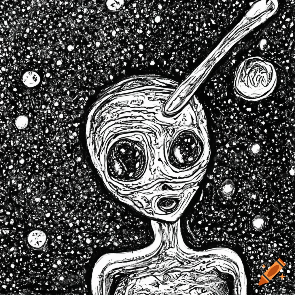 Alien holding a spoon of honey in a galaxy on Craiyon