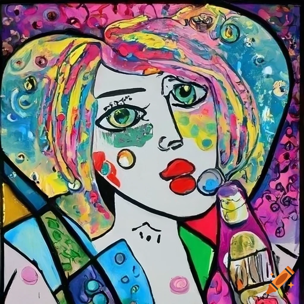 Colorful painting of sparkling wine bubbles in a picasso-inspired manga ...