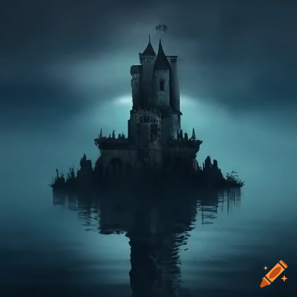 Haunted old castle on a floating island at night on Craiyon