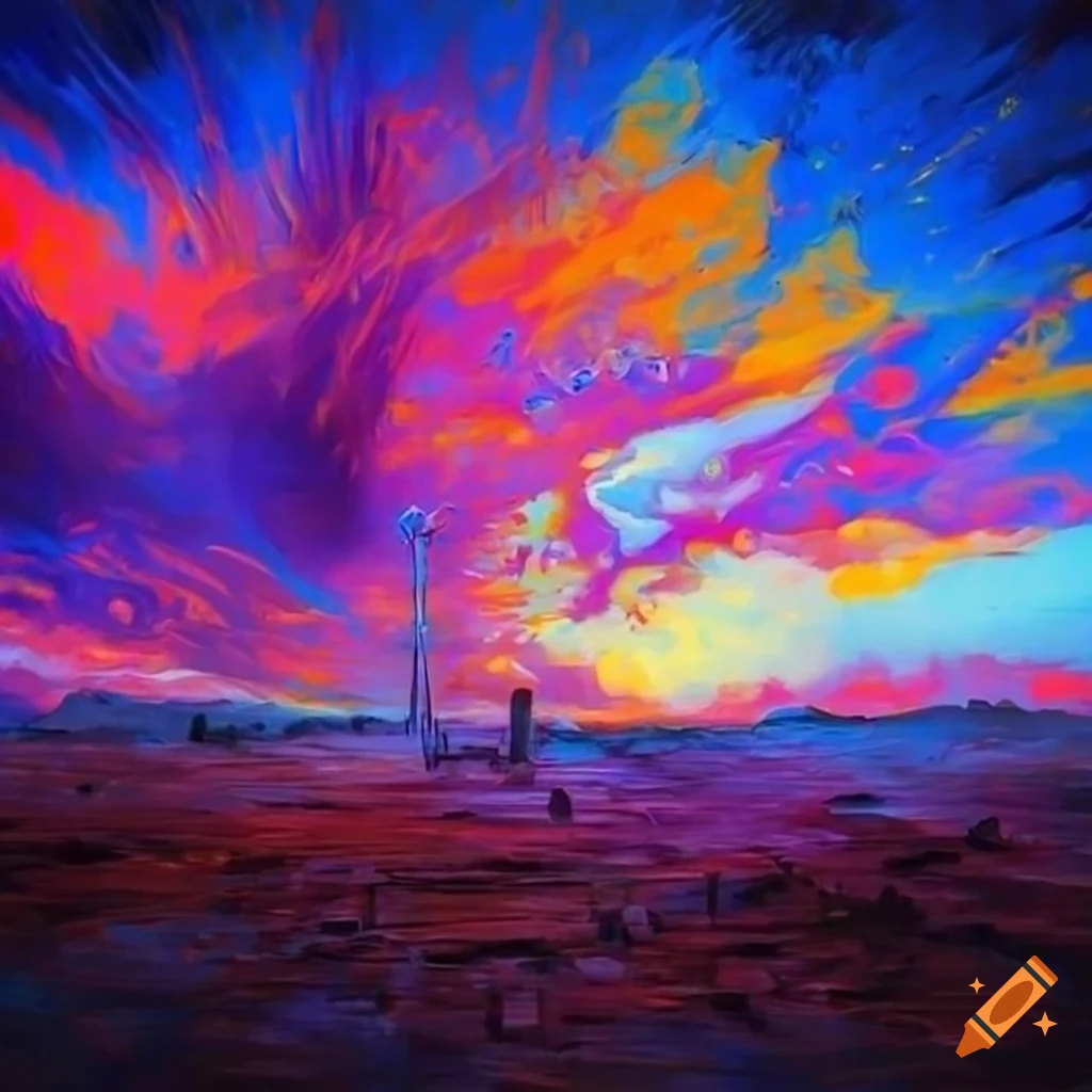 Post-apocalyptic wasteland with vibrant sunsets and van gogh-style ...