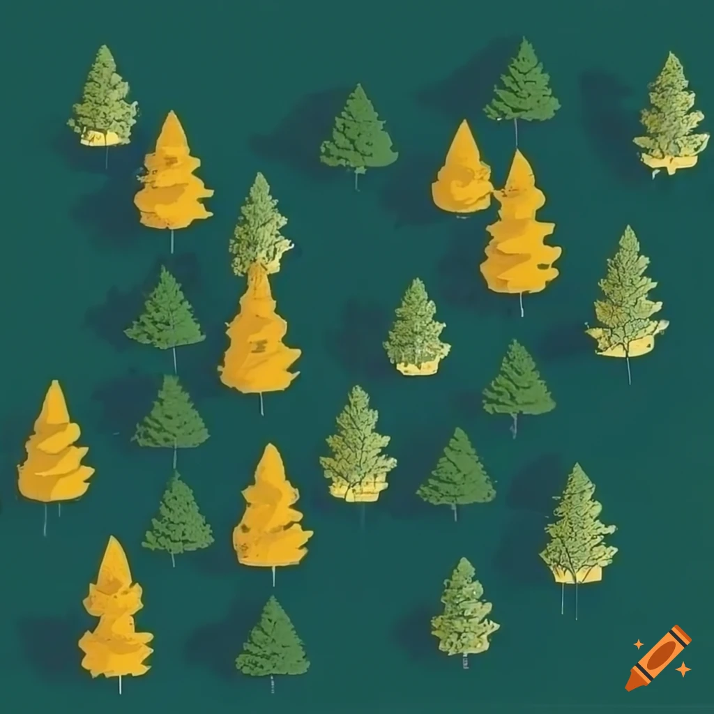 Aerial view of alternating rows of yellow trees and dark green pines on ...