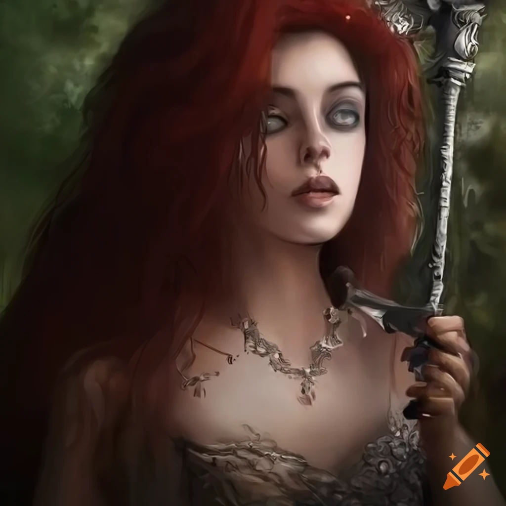 Captivating digital artwork of a fierce Lady with a unique weapon in an ...