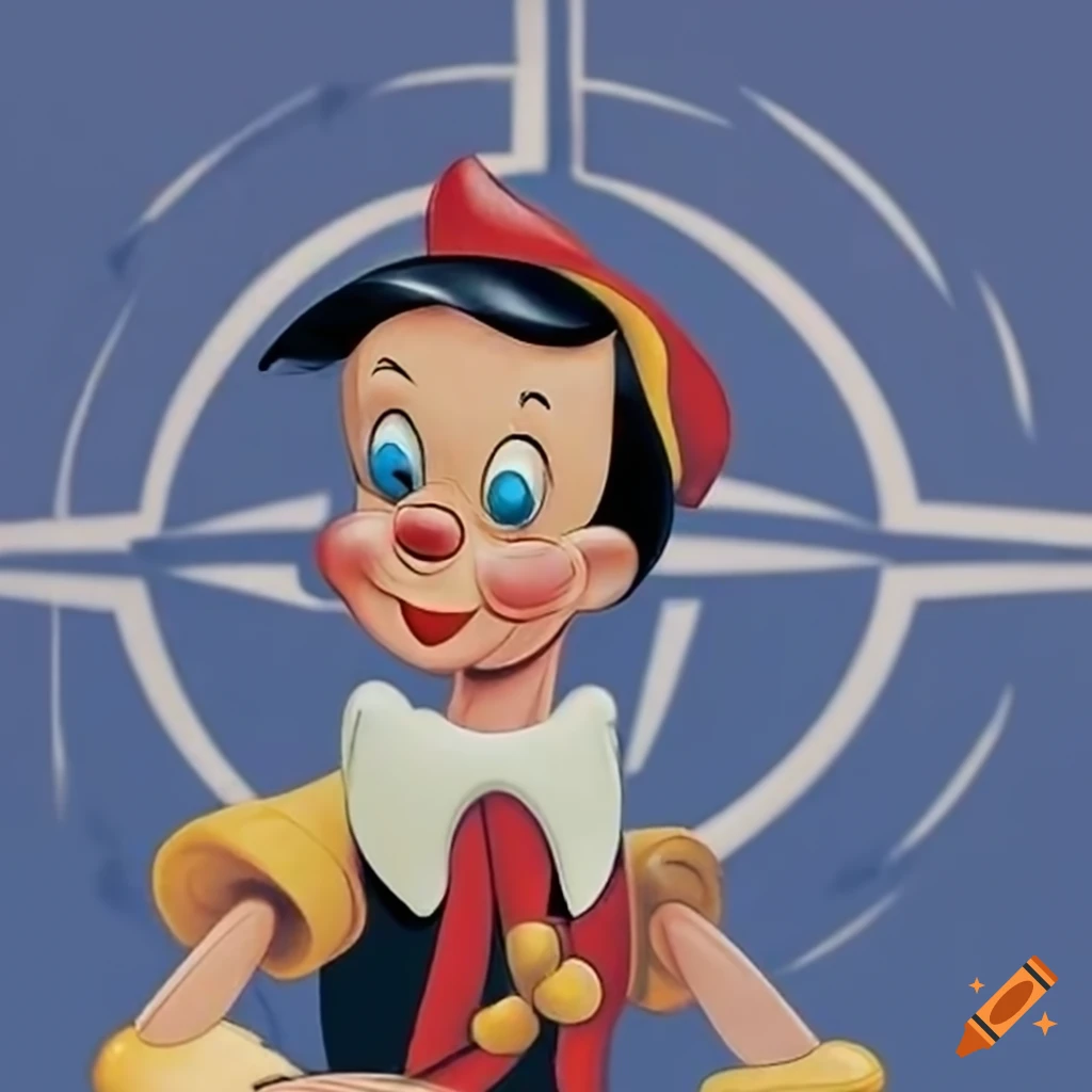 Pinocchio with nato flag in the background on Craiyon