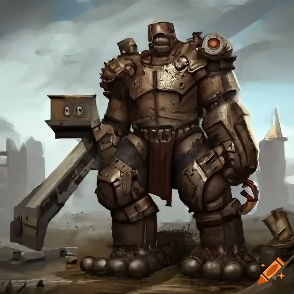 Detailed 4k portrait of a fantasy scifi steampunk iron golem construct ...