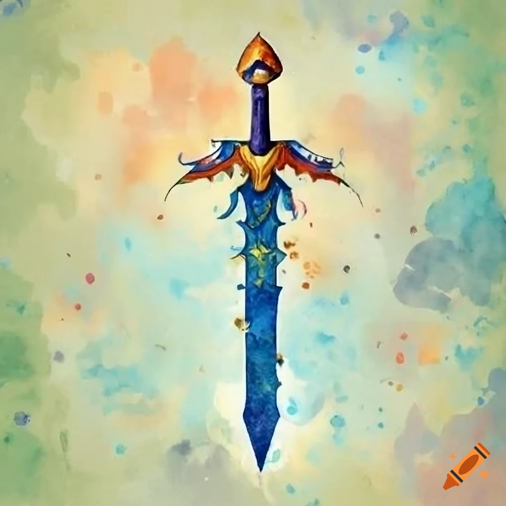 Celestial sword in watercolor style on Craiyon