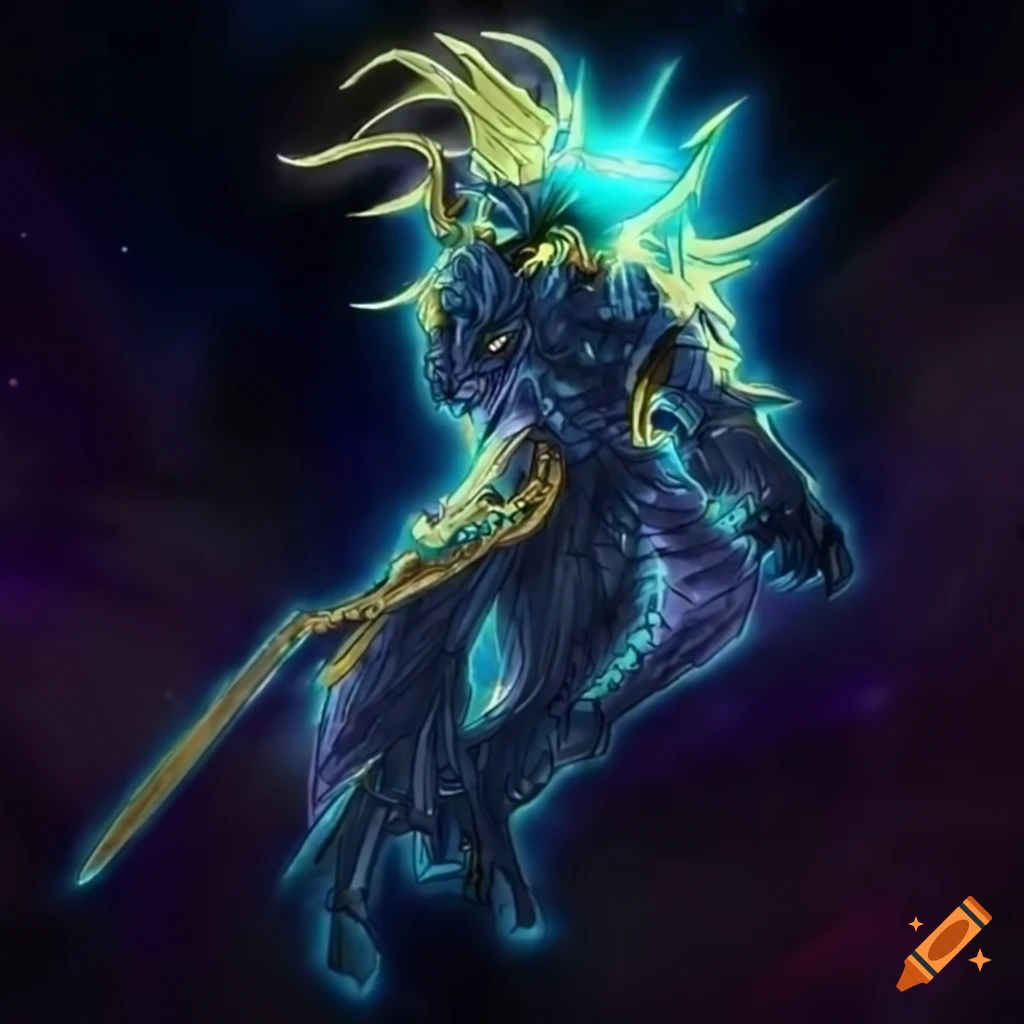 Big spirit monster in yu gi oh art style with sword and gold wings on ...