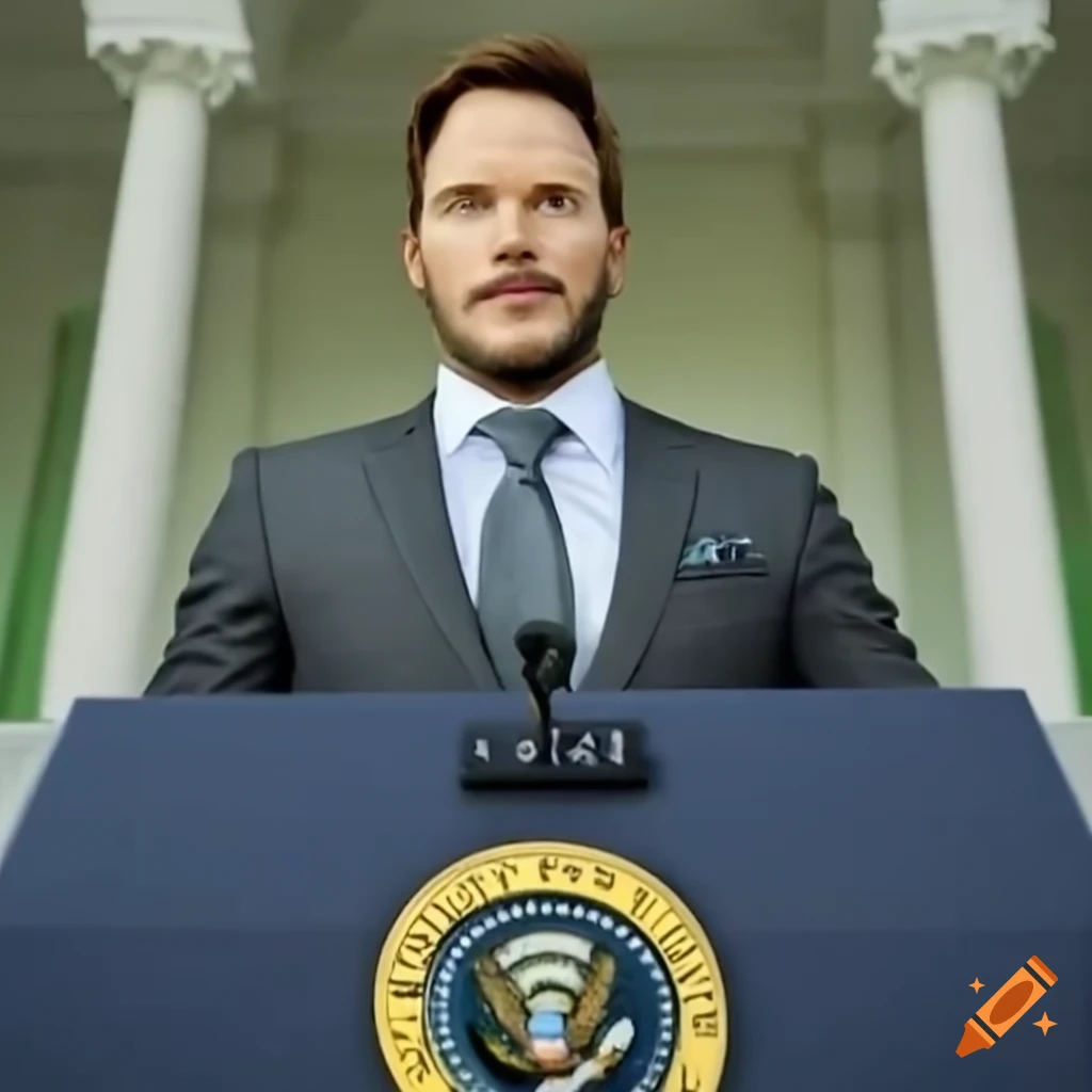 Chris pratt saluting the flag in front of the white house on Craiyon