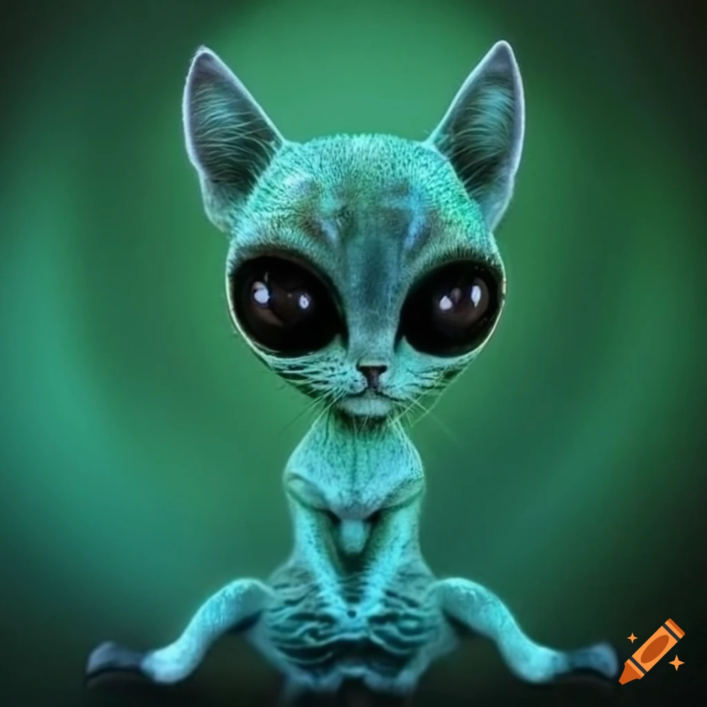 Florescent green alien cat emoji on Craiyon