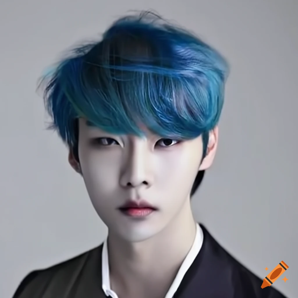 Handsome korean male with indigo hair and charismatic presence on Craiyon
