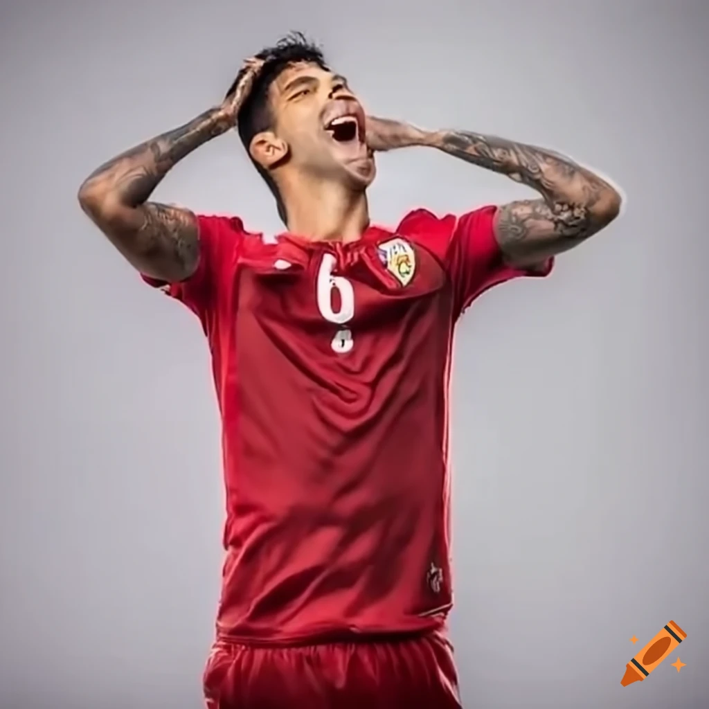 Portuguese striker doing shhhh celebration on Argentinian player on Craiyon