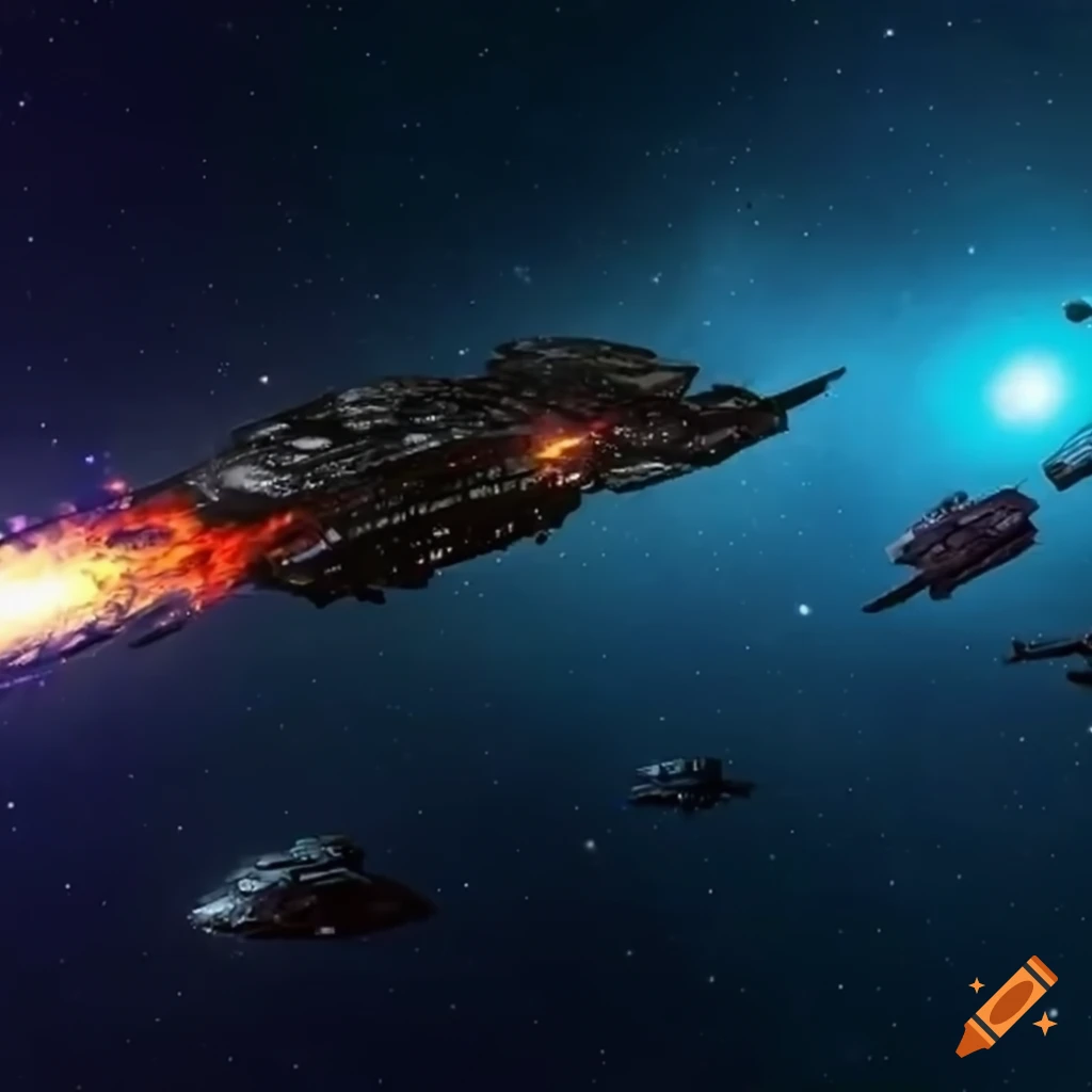 Thrilling starship battle in a vibrant galaxy with explosions on Craiyon