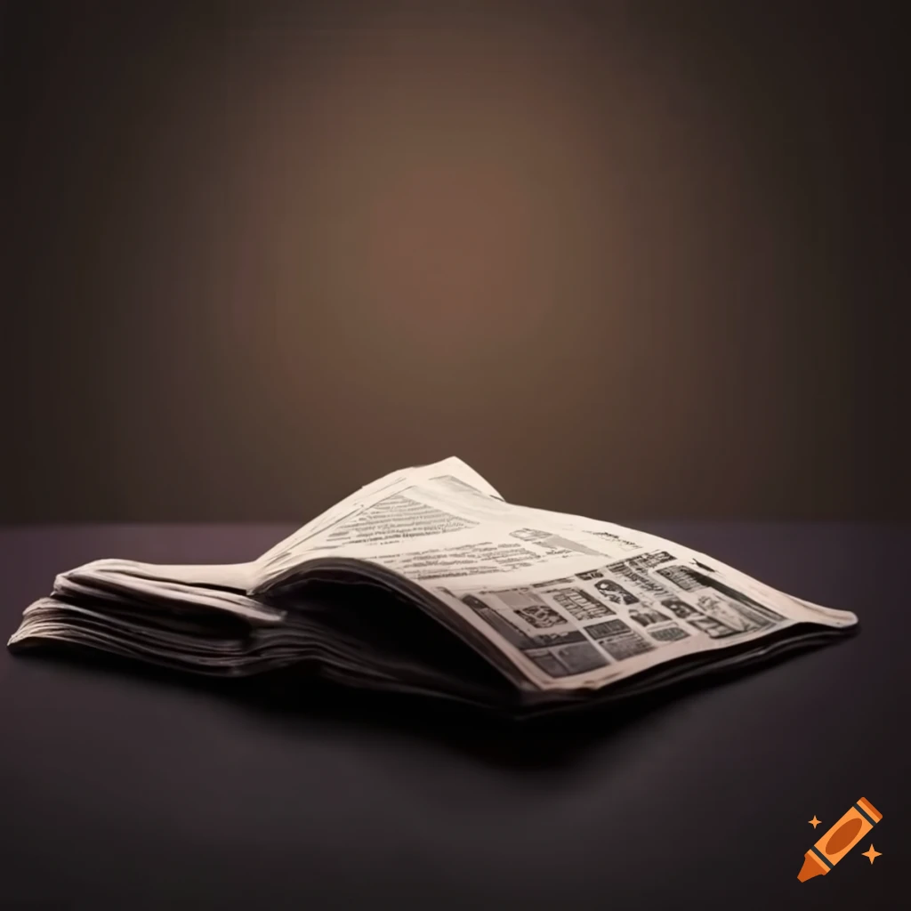 Newspaper on a table in dim light on Craiyon