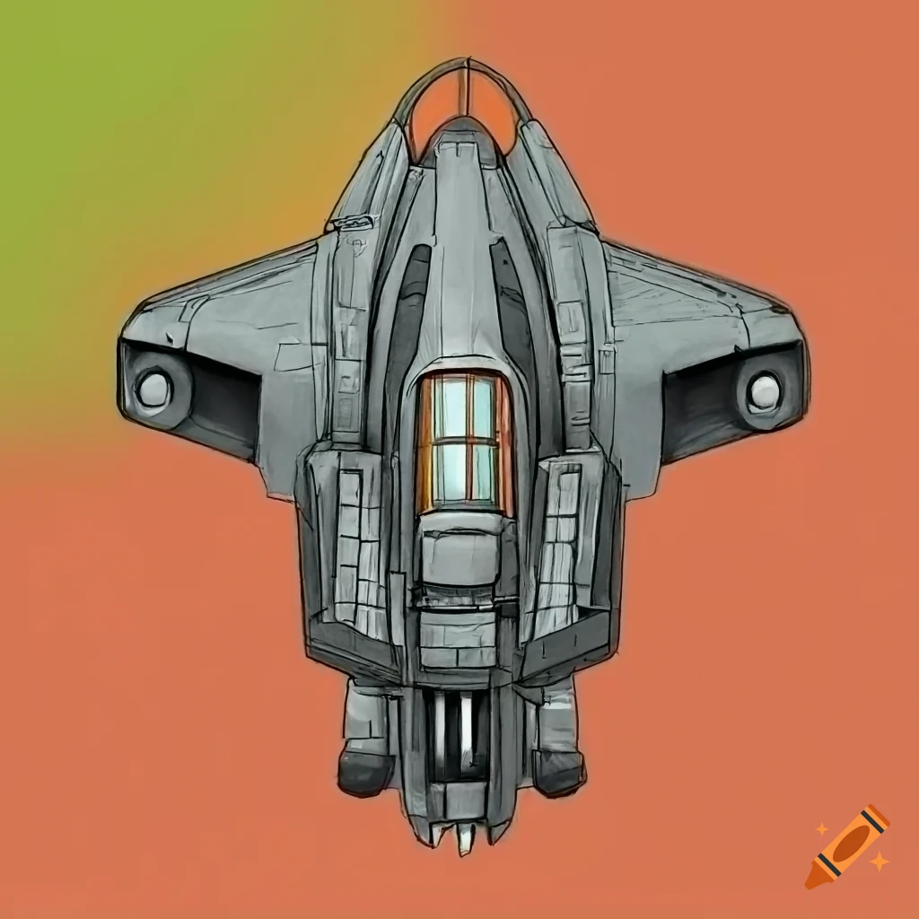 Detailed grey industrial spaceship in a top-down view on Craiyon