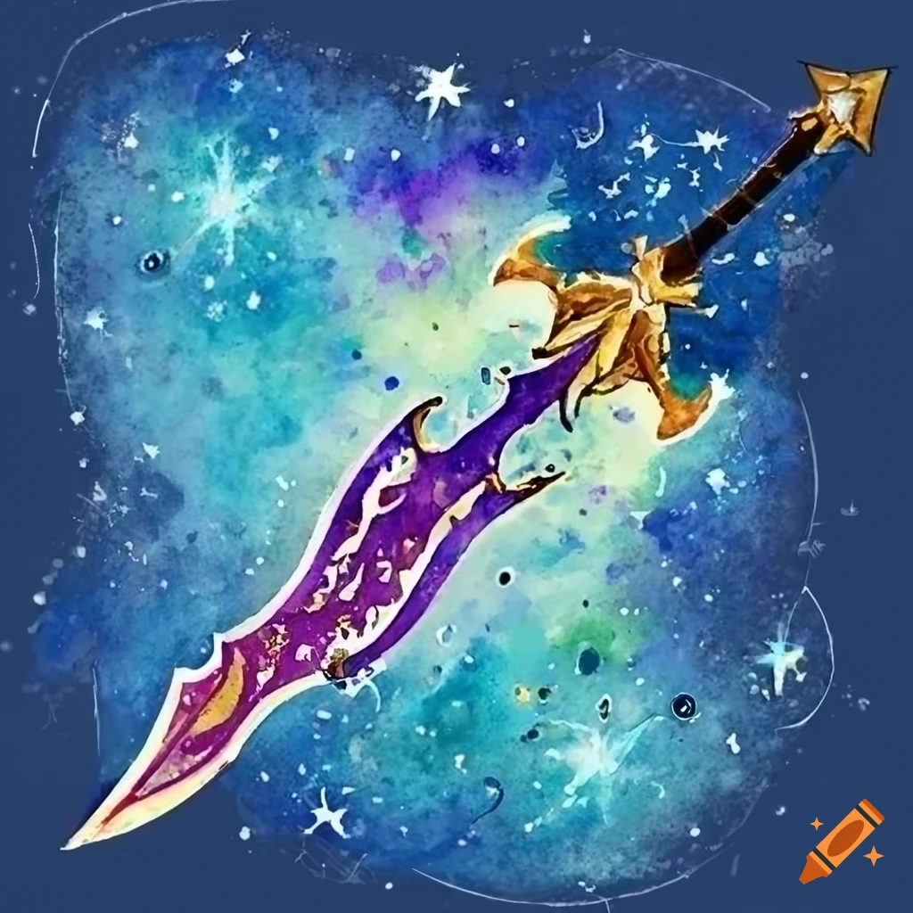 Celestial sword in watercolor style on Craiyon
