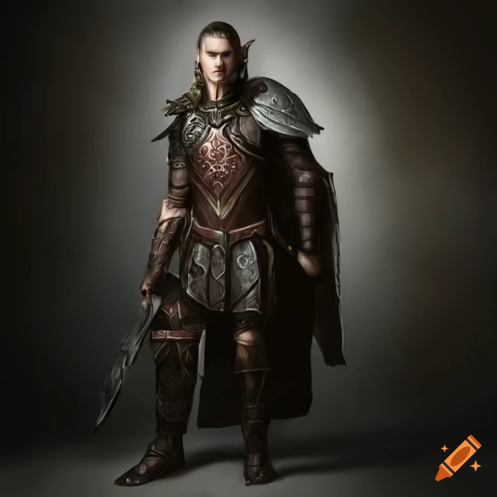 Elf male warrior with sword and shield in a fantasy setting on Craiyon
