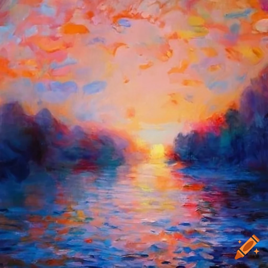 Impressionist dawn painting with monet-style brush strokes on Craiyon