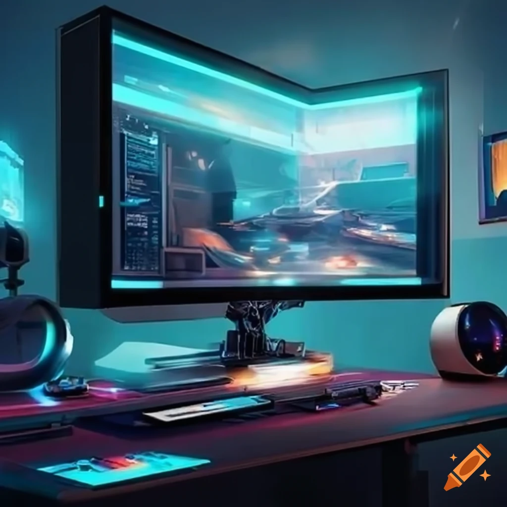 Future workstation of a game developer on Craiyon