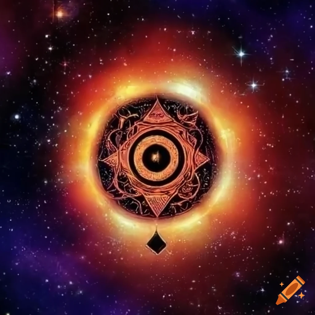 Cosmic wheel with sun, 7 chakra symbols, and earth, radiating serenity ...