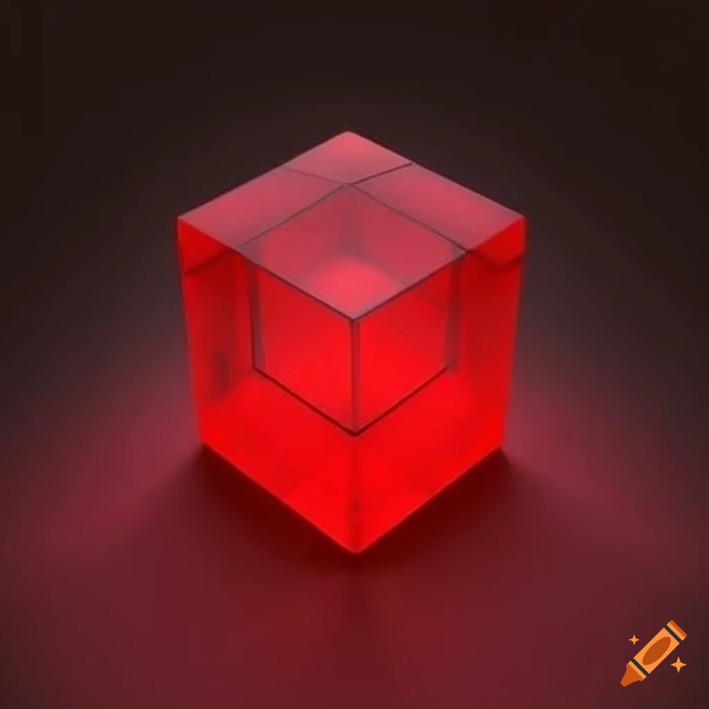 Red cube in a transparent cube with dark edges and a red glow on Craiyon