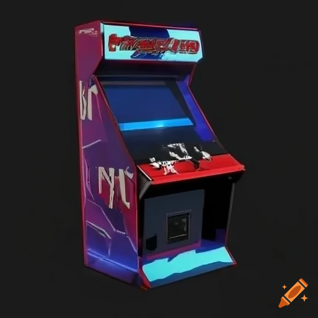 Arcade machine with mech-like limbs on Craiyon