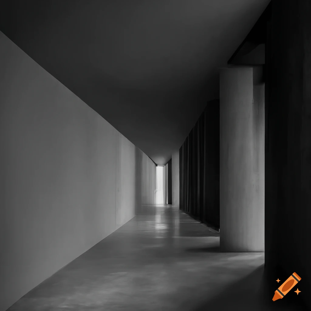 Secluded minimalistic architecture in monochrome, photorealistic interior on Craiyon