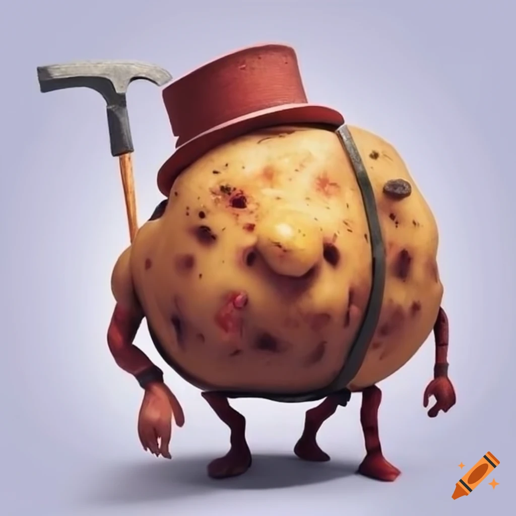 Potato man holding a hammer on Craiyon