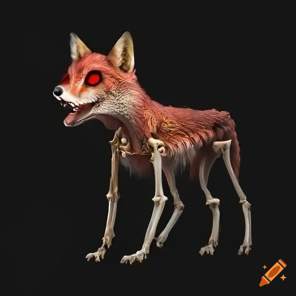 Skeleton fox with glowing red eyes on Craiyon