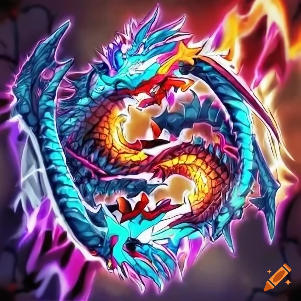 Fire dragon ying yang in yu-gi-oh! artwork style on Craiyon