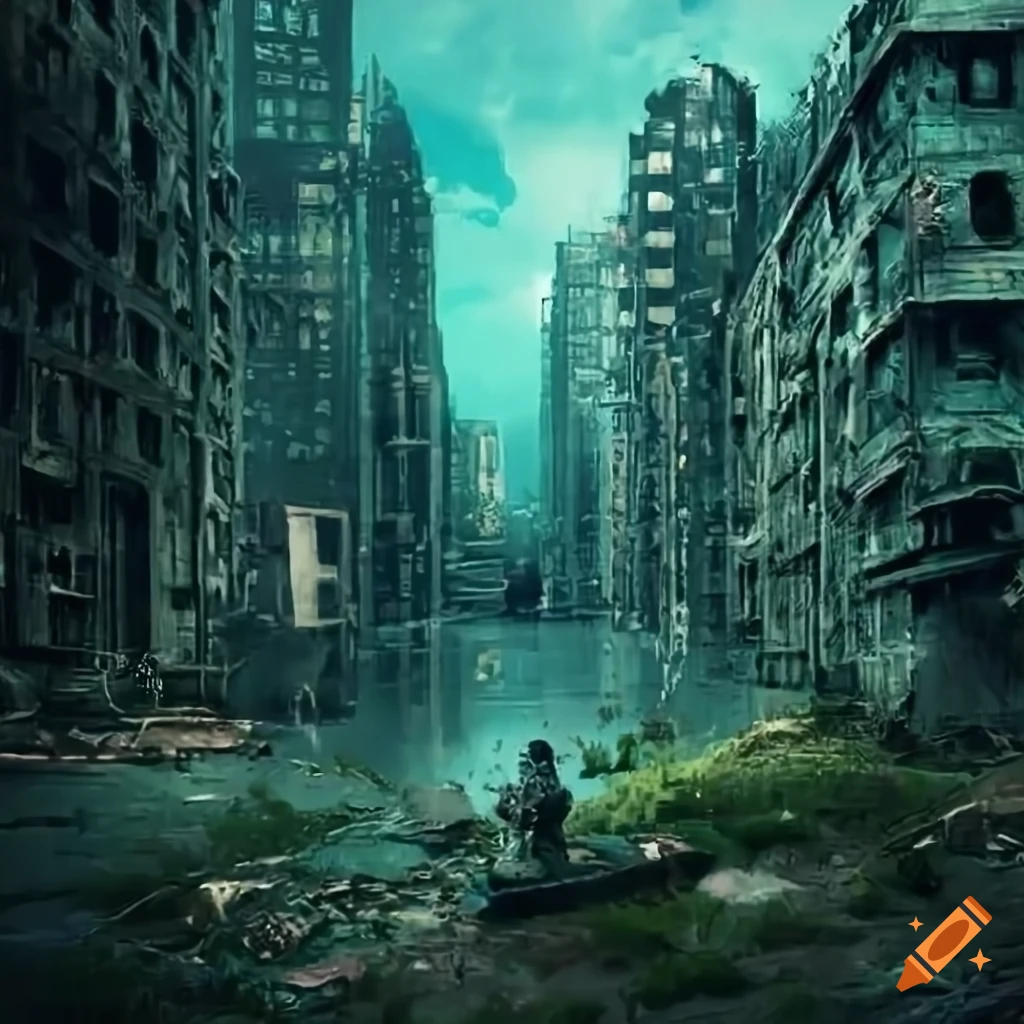 Post-apocalyptic city with abundant flora on Craiyon