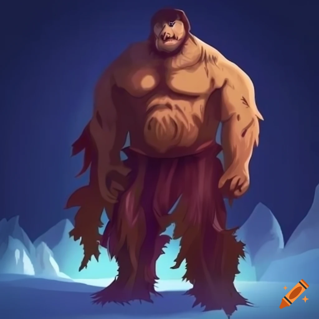 Large, buff, hairy man covered in leaves in an arctic setting in disney ...