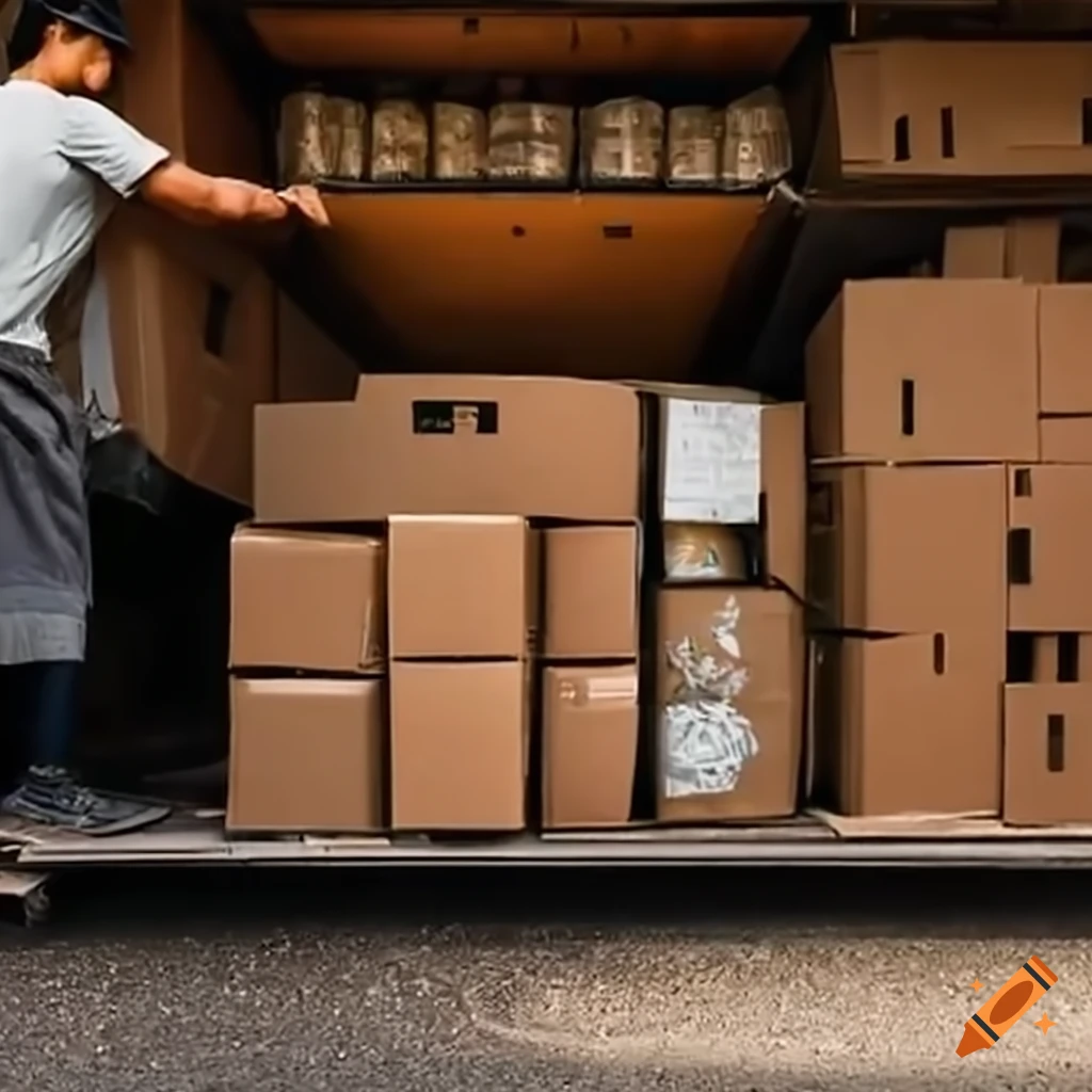 Workers loading boxes of supplies into a truck on Craiyon