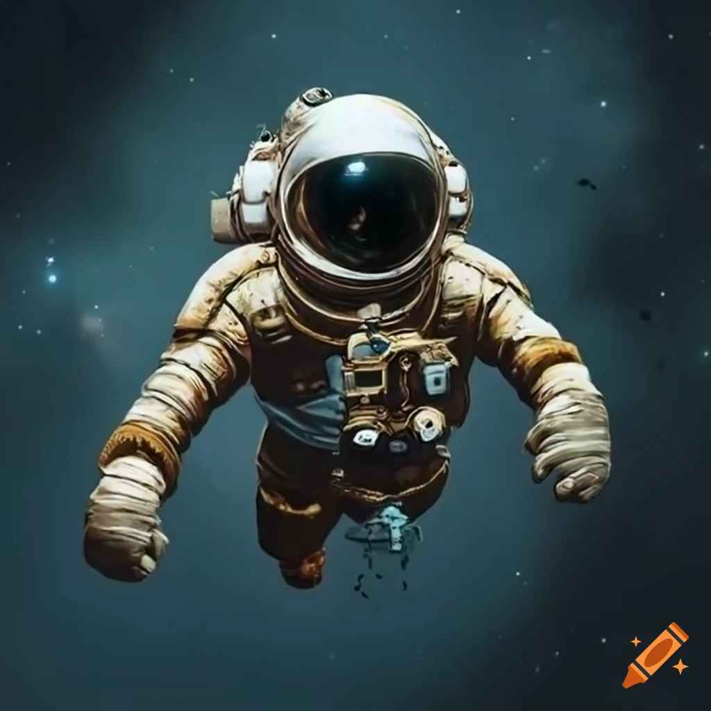 Steampunk astronaut floating in a psychedelic space scene on Craiyon